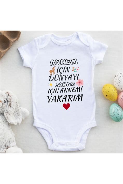 Annem İçin Dünyayı Babam İçin Annemi Yakarım Yazılı Bebek Zıbın Zbn 360