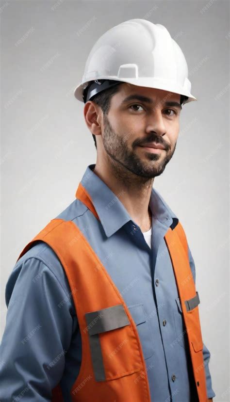 A Man Wearing A Hard Hat And Orange Vest Premium Ai Generated Image