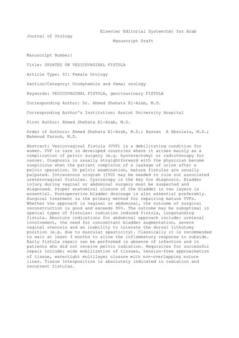 Pdf Elsevier Editorial System Tm For Arab Journal Of Urology