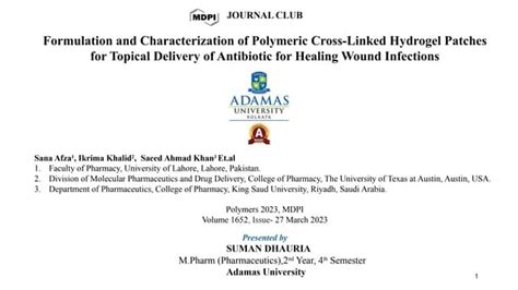Preparation And Evaluation Of Polymeric Cross Linked Hydrogel Patches For Topical Delivery Of