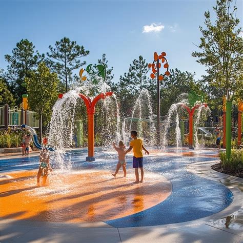 A Water Playground With Interactive Features Including Water Cannons