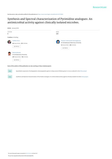 Pdf Synthesis And Spectral Characterization Of Pyrimidine Analogues An Antimicrobial Activity