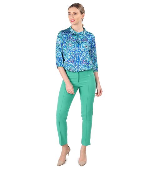 Tinuta Eleganta Cu Bluza Din Saten Imprimat Si Pantaloni Pana Yokko
