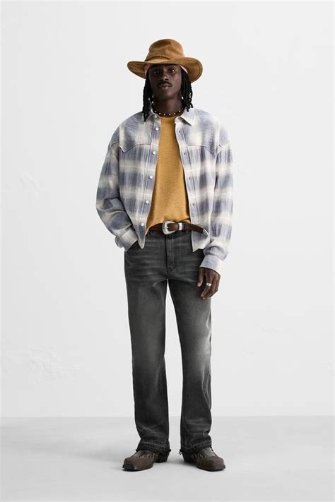 Chemise Structure À Carreaux Bleu Zara France