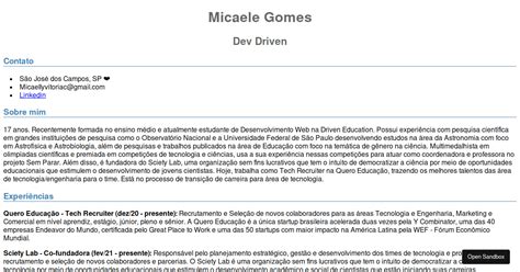 Currículo Dev Driven Codesandbox