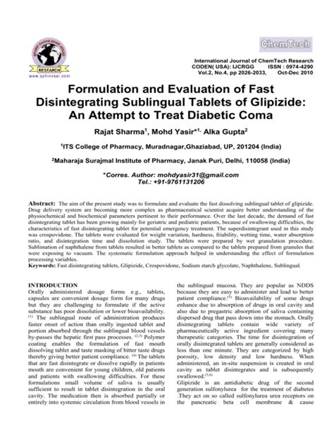Formulation And Evaluation Of Fast Disintegrating Sublingual Tablet Of