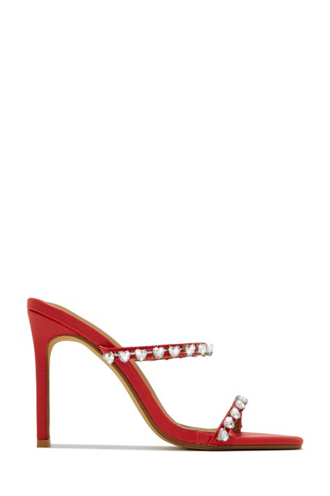 Miss Lola Love Addiction Red Embellished High Heel Mules Miss Lola
