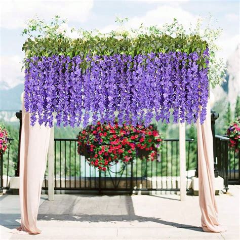 12 Packs Artificial Fake Wisteria Vine Rattan Hanging Garland Silk