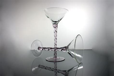 Tall Martini Glasses Pink Twisted Stem Set Of 2 Handblown Barware