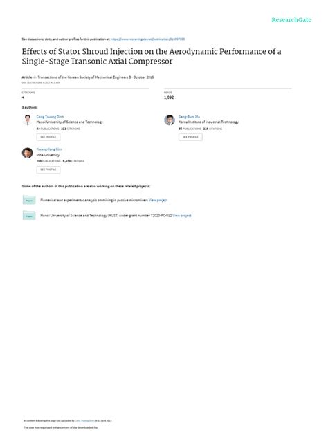 Effects Of Stator Shroud Injection On The Aerodynamic Performance Of A Single Stage Transonic