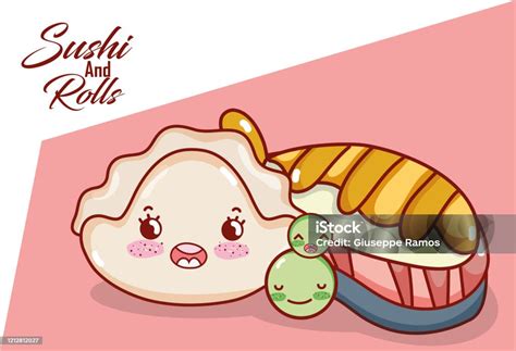 가와이이 생선 초밥 완두콩과 쿠키 음식 일본 만화 초밥과 롤 귀여운에 대한 스톡 벡터 아트 및 기타 이미지 귀여운 날것