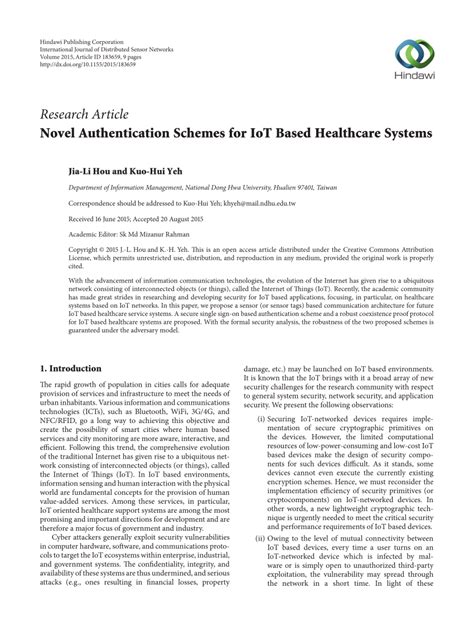 Pdf Novel Authentication Schemes For Iot Based Healthcare Systems