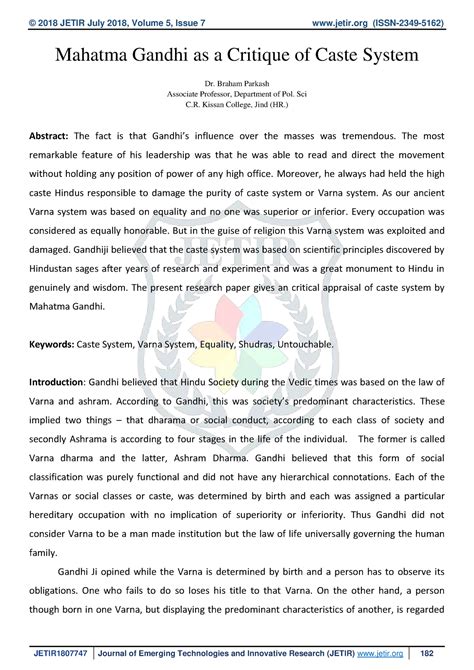 Gandhi On Caste Mahatma Gandhi As A Critique Of Caste System Dr