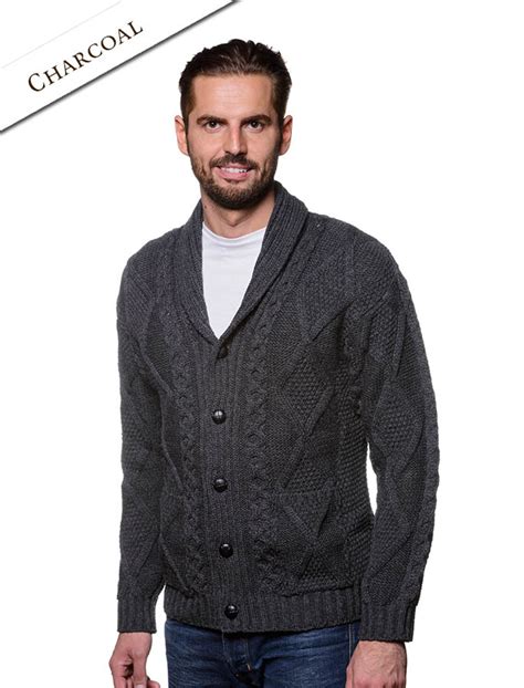 Mens Irish Cardigan Shawl Neck Cardigan Clan Arans