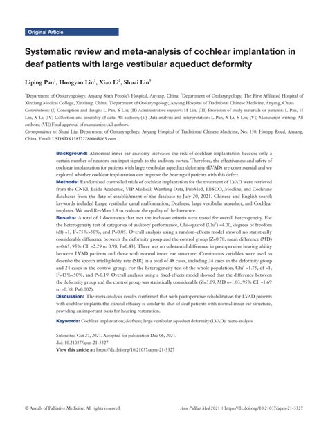 Pdf Systematic Review And Meta Analysis Of Cochlear Implantation In Deaf Patients With Large