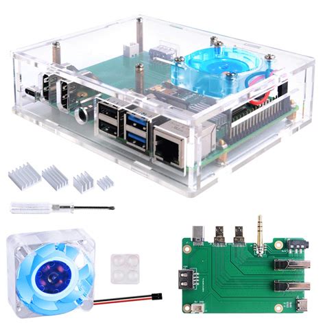 Buy Geeekpi Acrylic Raspberry Pi Set Top Box Kitraspberry Pi 4 Case With 4010 Fan 5v Blue Led