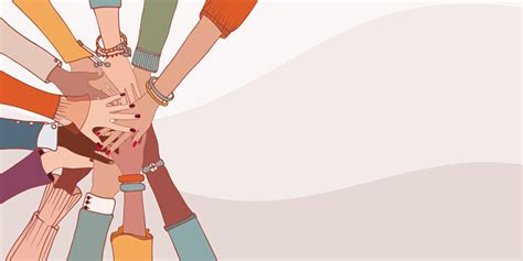 다양성 사람들 다양한 다민족과 다문화 인들의 서로를 위해 그룹 손을 내모습니다 팀워크 커뮤니티 와 협력의 개념 다양한 문화 인종