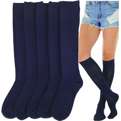 Tobeinstyle 6 Pack Classic Cotton Blend Knee High Uniform Socks Navy