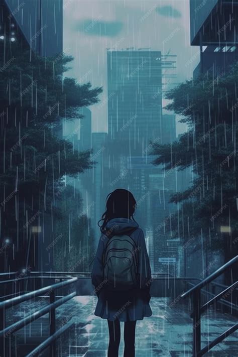 Premium Ai Image Anime Girl Walking In The Rain Wallpapers