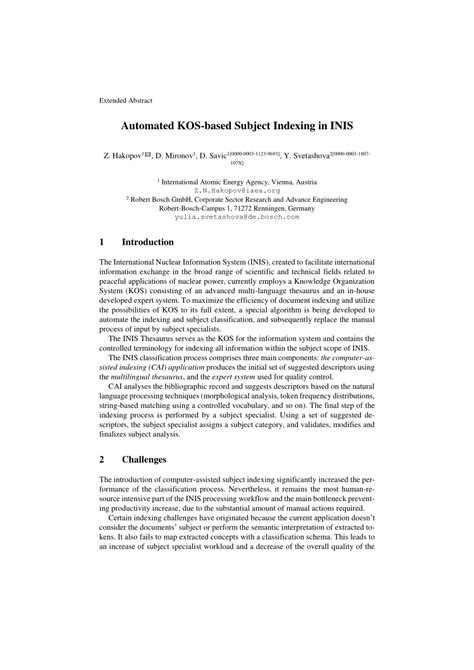 Pdf Automated Kos Based Subject Indexing In Inis