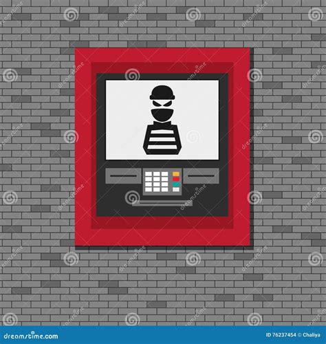 Thief Hacker Stealing Sensitive Data From ATM Machine Phishing ATM Skimming Stock Vector