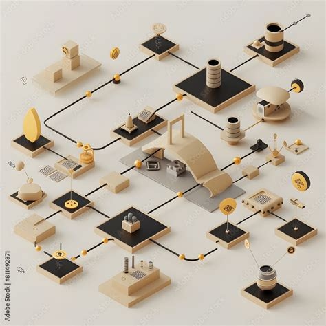 Geometric Flowchart Visualizing Product Lifecycle Stages In Minimalist 3d Rendering Stock