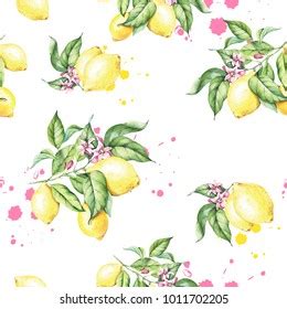 Lemon Watercolor Pattern Background Fruit Wallpaper Stock Illustration