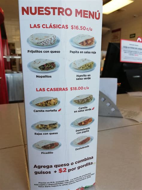 Carta del restaurante Gorditas Doña Tota Nuevo Laredo Av Reforma