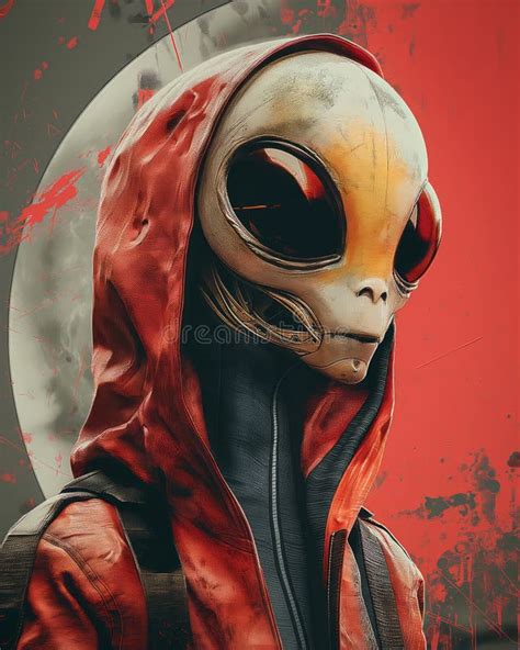 Alien Figure In Red Hood Against Moon Backdrop Stock Image Image Of Digital Imagination