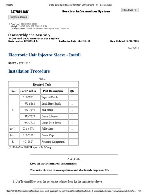 3408 Injector Sleeve Install Pdf Cylinder Engine Vehicle Technology