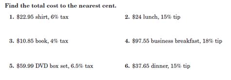 Grade 7 Math Tax And Gratuity Problems
