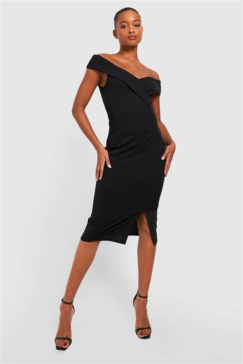 Tall Off The Shoulder Side Split Midi Dress Boohoo