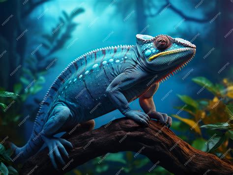 Premium Ai Image Blue Chameleon In The Natural Environment Generative Ai