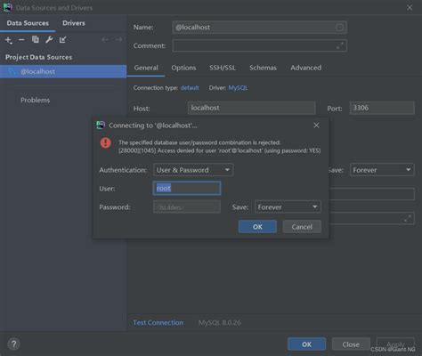 datagrip 报错 “the specified database user password combination is rejected ”的解决方法 csdn博客
