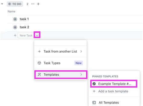 Pin Task Templates In List View Clickup Help