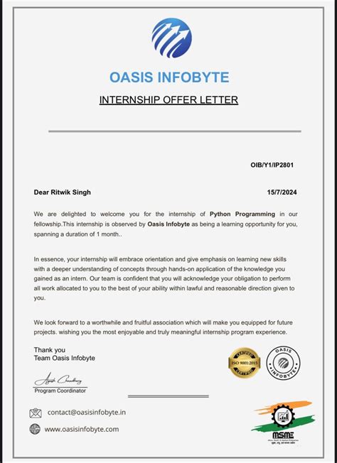 Ritwik Singh On Linkedin Internship Pythonprogramming Oasisinfobyte