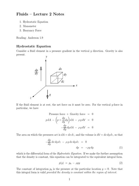 Hydrostatic Equation Buoyancy Pressure