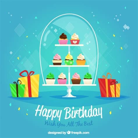 과자 및 선물 생일 축 하 배경 무료 벡터