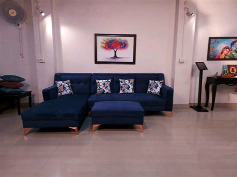 Wooden Blue Suede 4 Seater L Shape Puff Sofa Set At Rs 29000 Set In Begusarai Id 2854303231173
