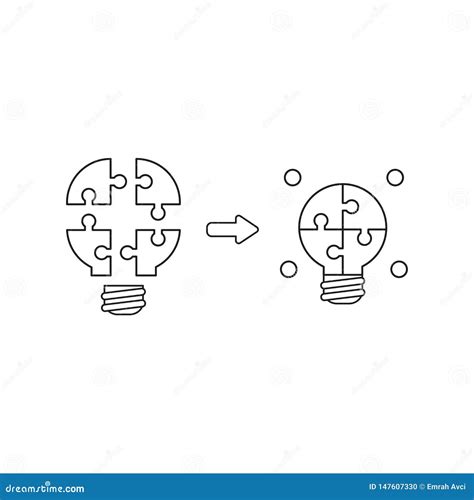 Vector Icon Concept Of Light Bulb Puzzle Pieces Connected And Glowing