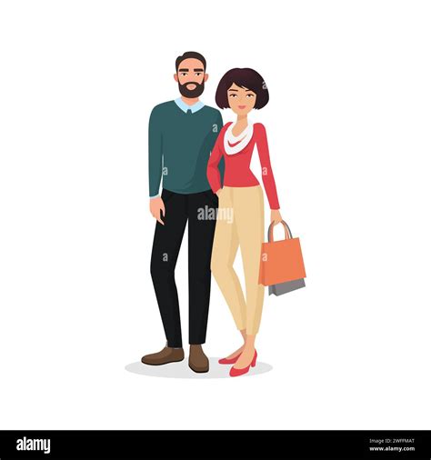 Couple Of Young Man And Woman Two Characters Standing Together Vector