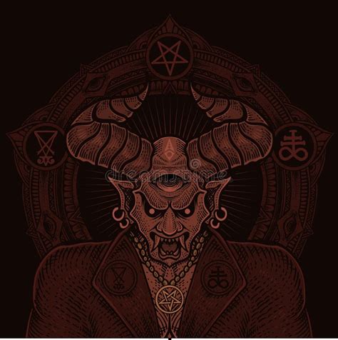 Illustration Demon Girl With Engraving Style Stock Vector