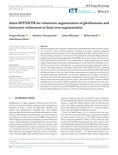Pdf Atten‐sevnetr For Volumetric Segmentation Of Glioblastoma And
