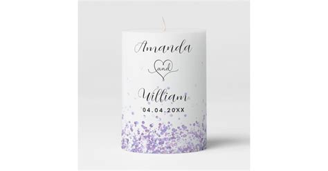 Violet Lavender White Names Elegant Wedding Pillar Candle Zazzle
