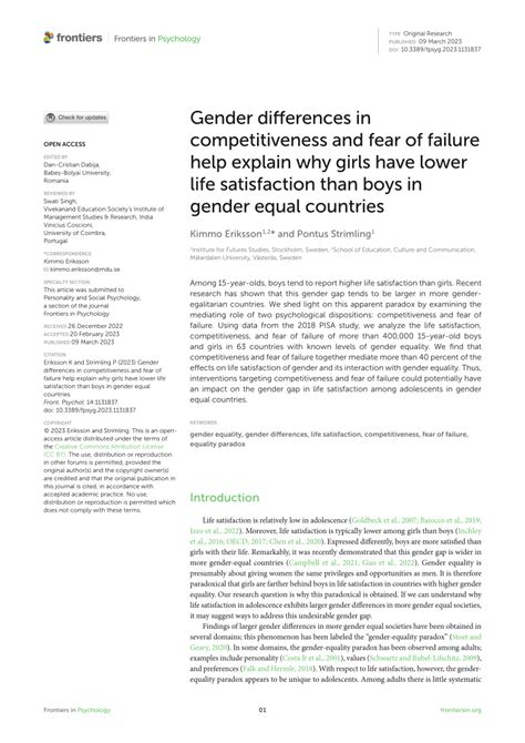 Pdf Gender Differences In Competitiveness And Fear Of Failure Help