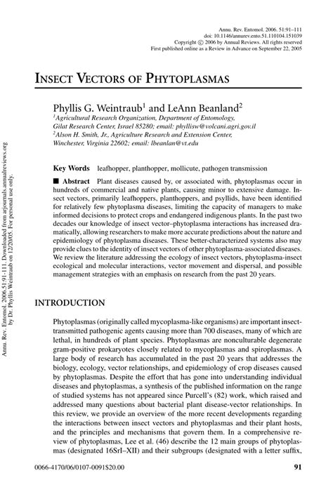 Pdf Insect Vectors Of Phytoplasmas