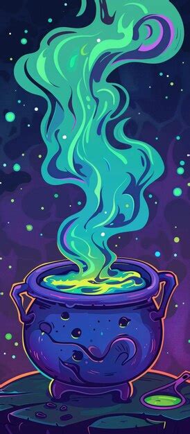 Bubbling Witchs Cauldron With Mysterious Potions Under A Starry Night