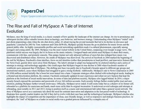 The Rise And Fall Of Myspace A Tale Of Internet Evolution Free Essay