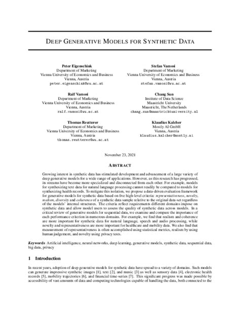 Pdf Deep Generative Models For Synthetic Data