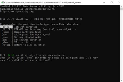 Testdisk Select The Partition Table Type